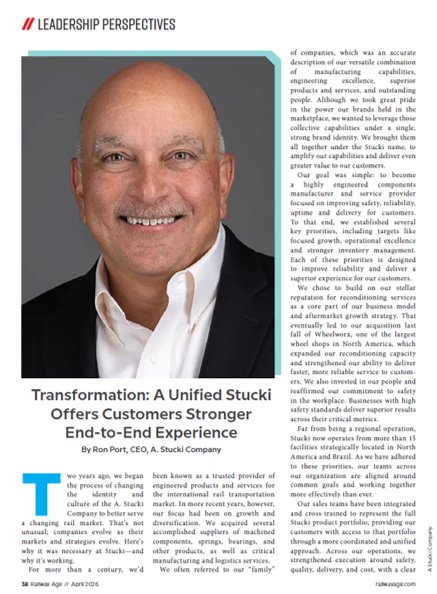 CEO Outlines Stucki’s New Identity in Railway Age Article - A. Stucki